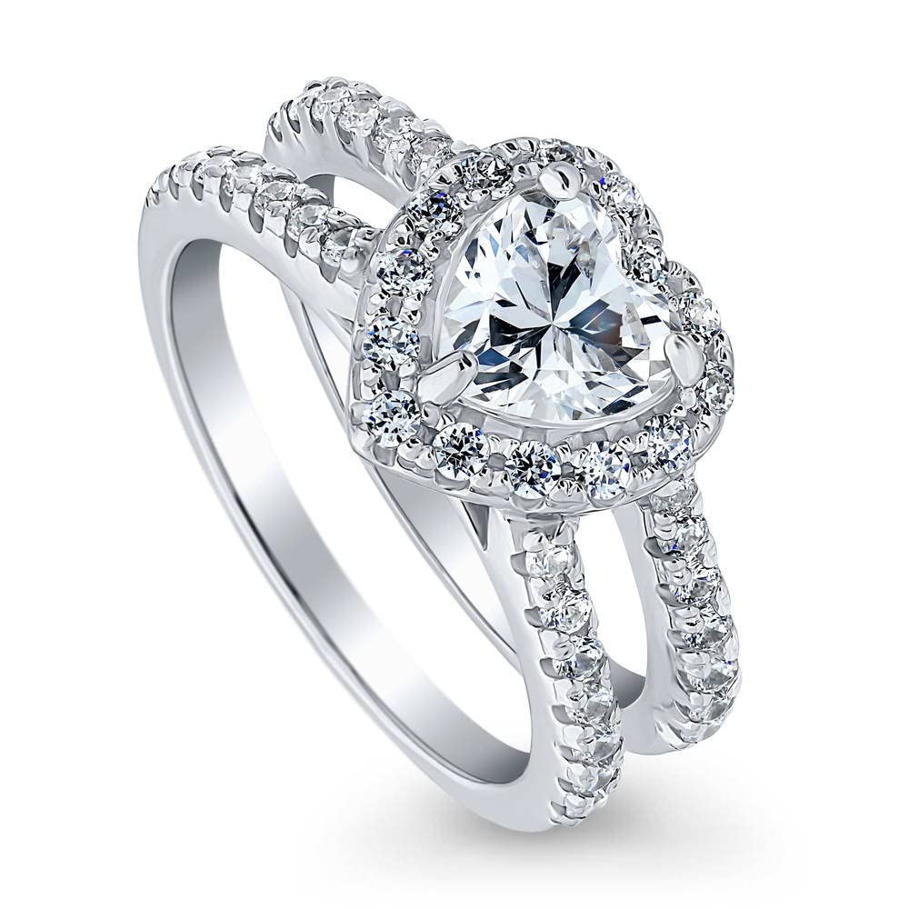 BERRICLE Sterling Silver Halo Wedding Engagement Rings Cubic Zirconia CZ Heart Ring for Women, Rhodium Plated Size 10