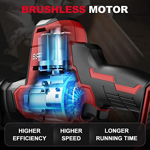 DCK Brushless Reciprocating Saw, 20V MAX Cordless Reciprocating Saw, 0-3000 SPM Variable Speeds, with 4.0Ah Battery & 2A Charger, LED Light, One Hand Saw Kit, 4 Blades Saw for Wood/Metal/PVC