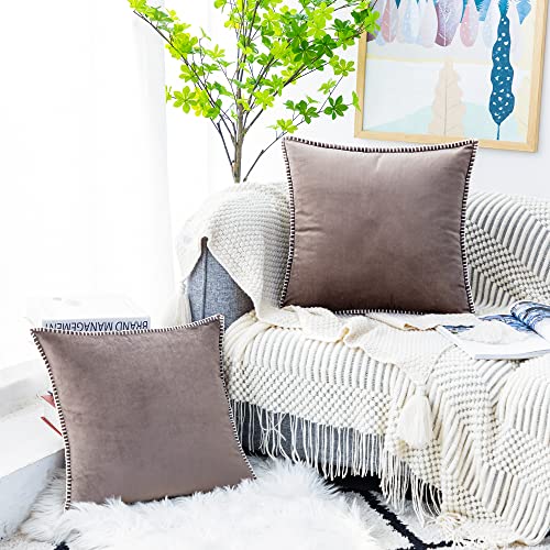 GAWAMAY Solid Soft Velvet Farmhouse Spring Pillow Covers 18x18 Set of 2,Decorative Green Throw Pillows with Chenille Edge,Square Boho Couch Pillows for Living Room Sofa Couch Beding(45x45cm) Green