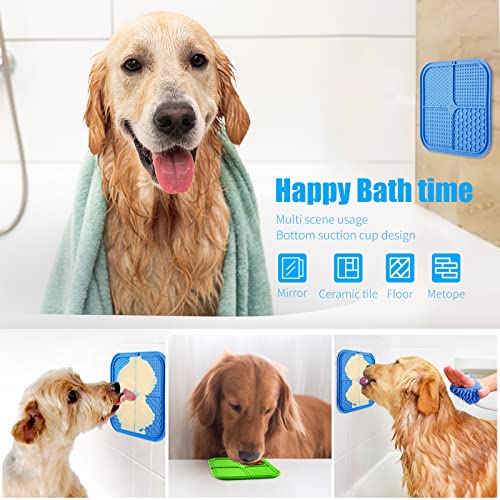 Licking Mat Slow Feeder for Dogs and Cats, Premium Lick Pad with Suction Cups for Dog Anxiety Relief, Slow Feeder Dog Bowls, Bathing, Grooming and Training, 2 Pack (Green and Blue)