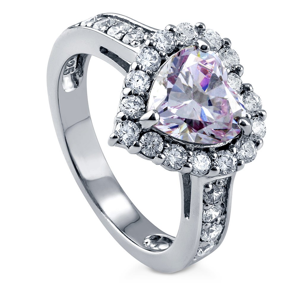 BERRICLE Sterling Silver Halo Wedding Engagement Rings Purple Cubic Zirconia CZ Heart Cocktail Ring for Women, Rhodium Plated Size 8.5