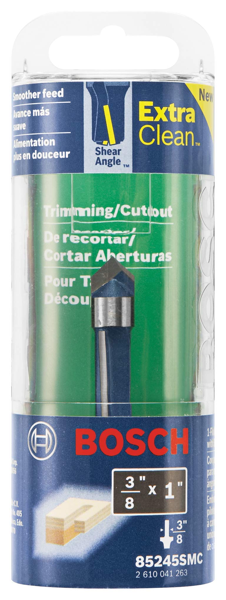 BOSCH 85245SMC 3/8 In. x 1 In. Carbide-Tipped Single-Flute Shear Angle Pilot Panel Router Bit
