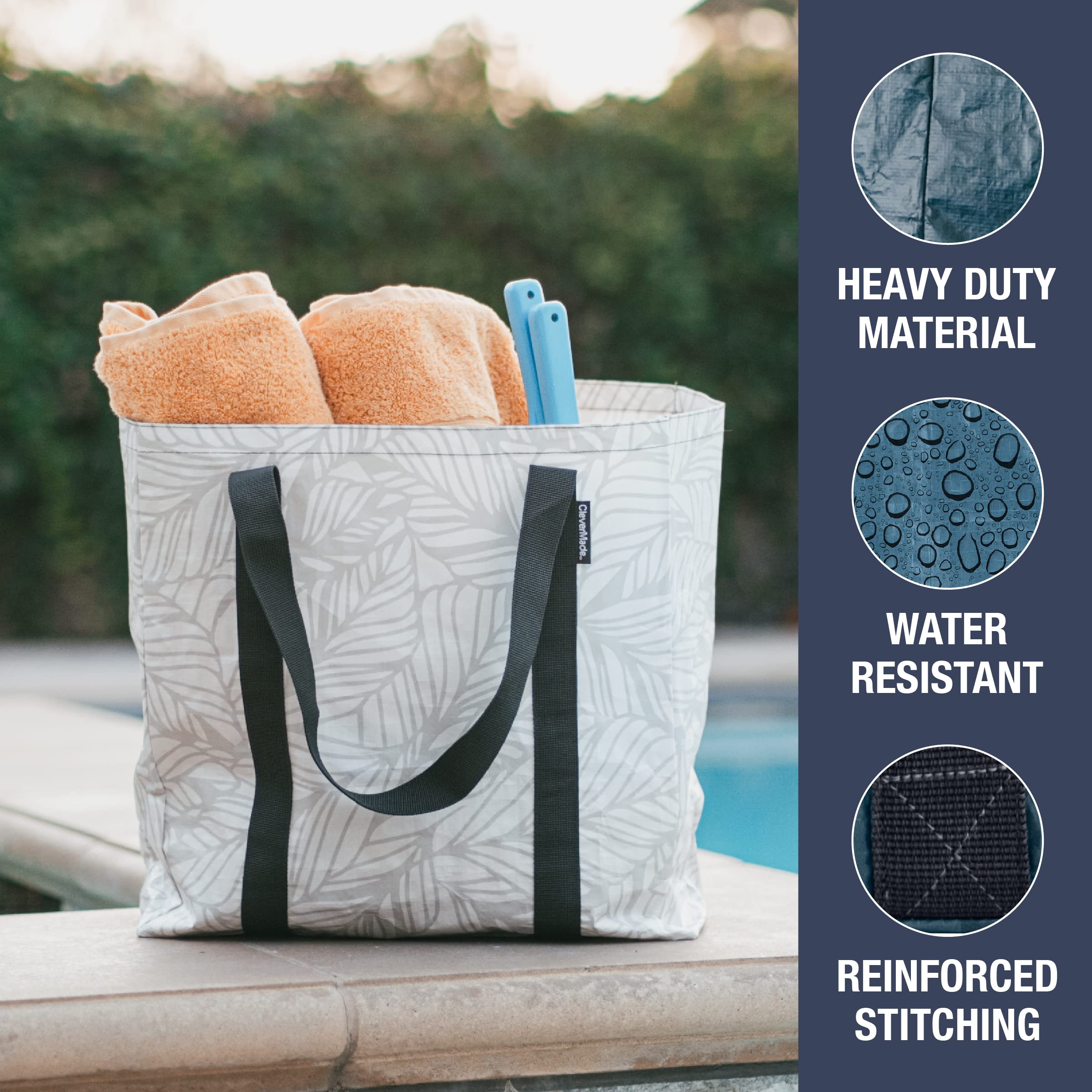 CleverMade 2 Pack Storage Tote, Tall Frakta Shopping Bag, Heavy Duty Multi-Purpose Bags for Moving, Grocery Shopping, and Toting; Ocean Blue, Large