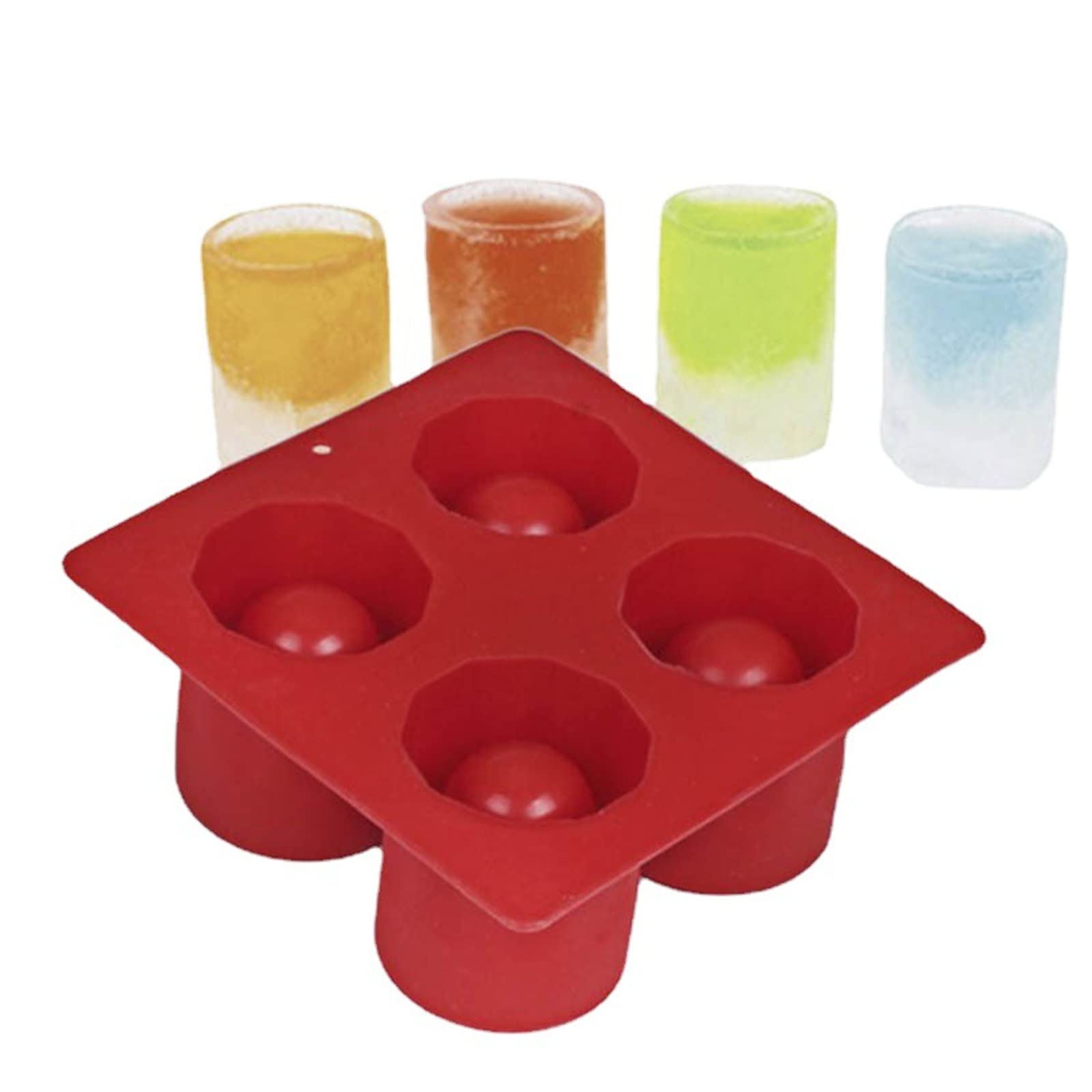 DD-life 4 Pcs 4-Cavity Ice Cubist Ice Shot Glass Molds Round Shot Glass Silicone Mold(Red)
