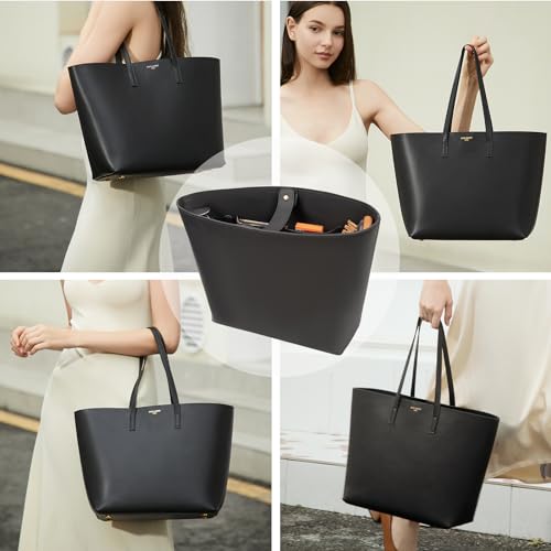 CLEXION Leather Tote Bag Organizer Insert,Multi-Pocket Purse Organizers,Compatible with LV Neverfull MM, Saint Laurent Tote and More(L)