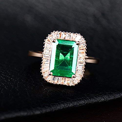Beyond jewelry Emerald Solid Engagement Wedding 14K Rose Gold Diamond Gemstone Ring