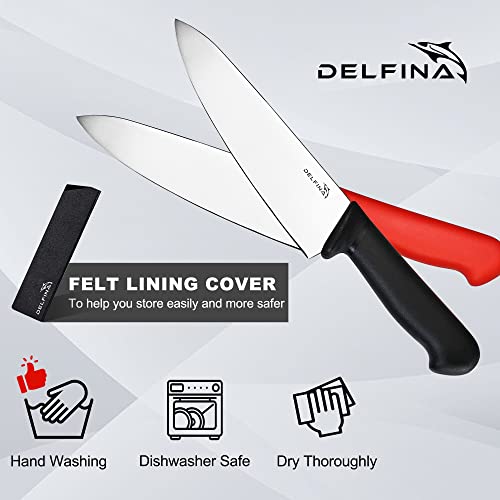 DELFINA Chef Knife, 8 Inch Kitchen Knife with Sheath, Professional High Carbon Stainless Steel Ultra Sharp Cooking Knife with Ergonomic Handle,Well Balanced & Easy to Clean