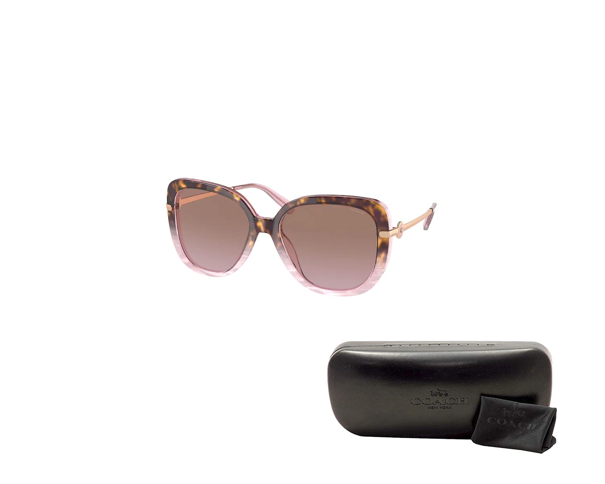 Coach HC8320 56505M 55MM Rose Tortoise Gardient/Brown Pink Gradient Square Sunglasses for Women + BUNDLE With Designer iWear Eyewear Kit