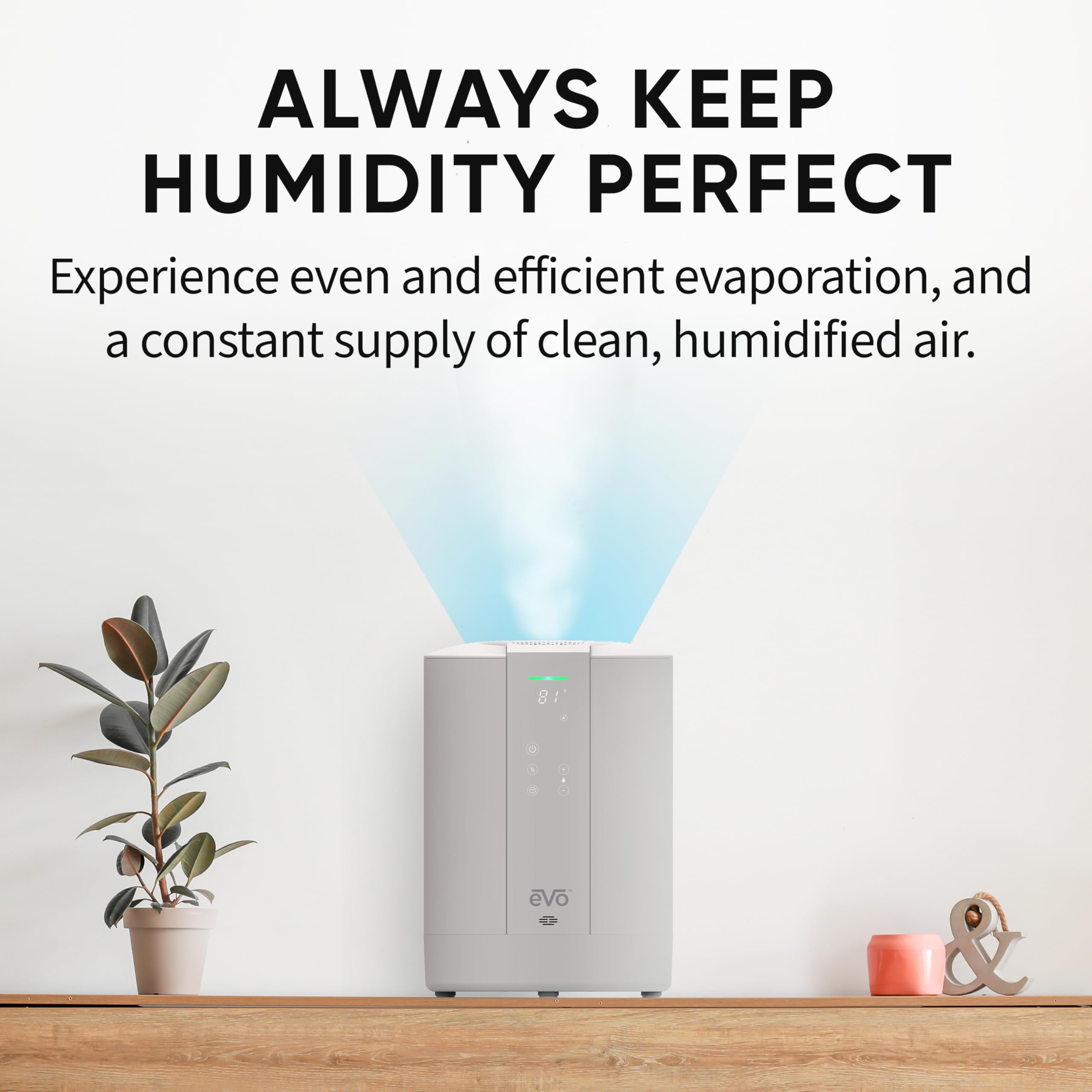 EVO WMH440 Self Sanitizing Pure Mist Humidifier (6L Capacity) β 28 Hour Continuous Run Time, Dishwasher Safe Base, Empty Tank Auto Shut-Off