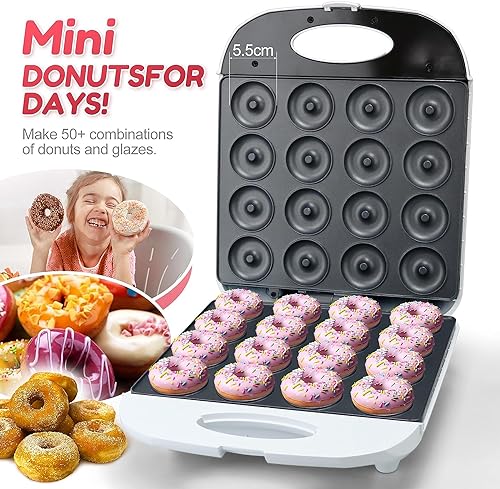 Mini Donut Maker,Mini pancakes maker Machine for Breakfast, Snacks, Home Bakery Dessert Shop Mall Dessert Shop and More & More with Non-stick Surface,Double-sided Makes 16 Doughnuts -(US 110V) White