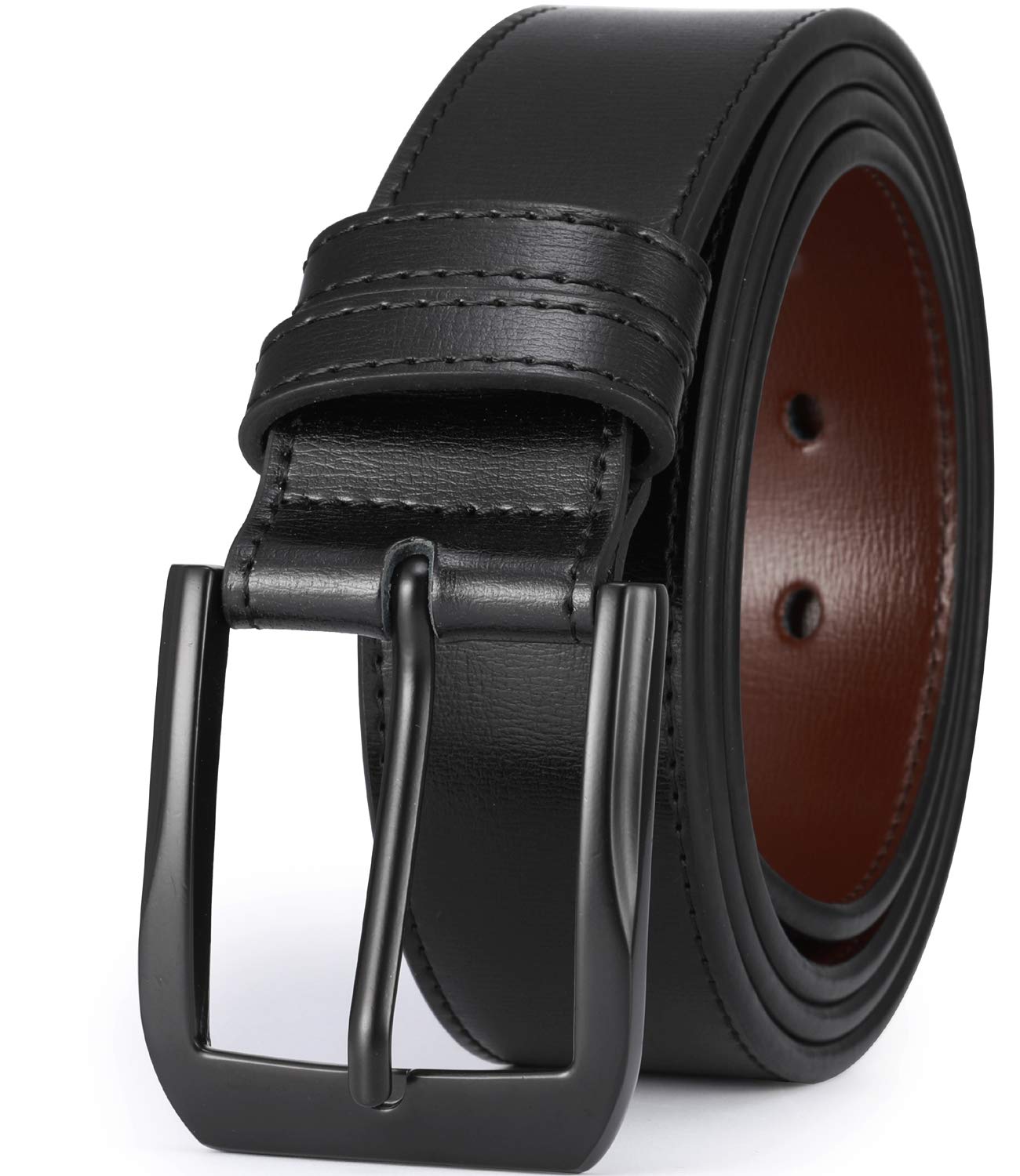 beltox fine Men’s Casual Leather Jeans Belts 1 1/2” Wide 4MM Thick Alloy Prong Buckle Work Dress Belt for Men(Black Belt with Black Buckle,50-52)