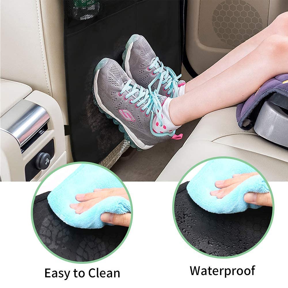Car Seat Protector + Back Kick Mat Organizer, Black - Waterproof Seat Cover Padding Protector Upholstery Premium Durable Construction Convertible Seat Cover Pad with Backseat Organizer for Baby