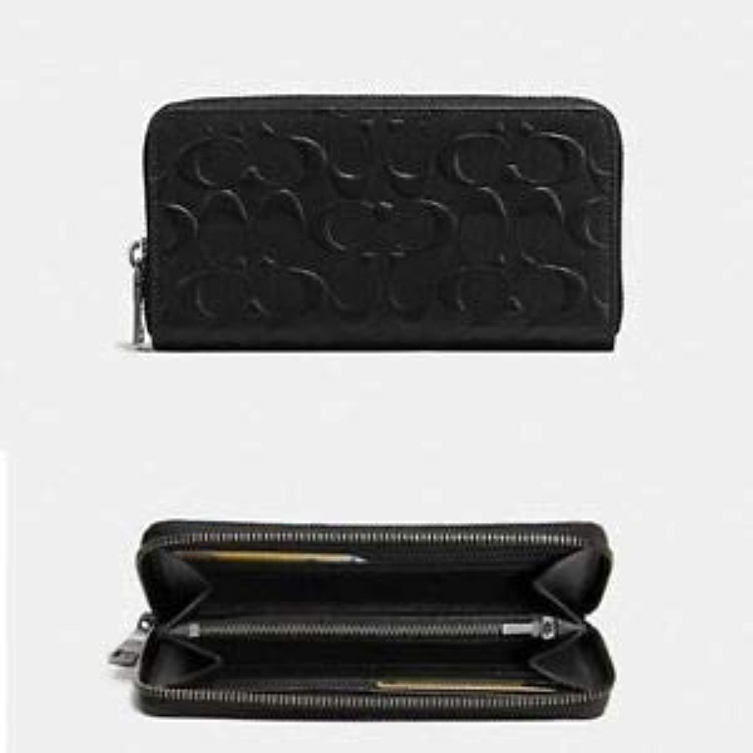 Coach Men's Embossed Signature logo Durable Leather Long Wallet (Black)