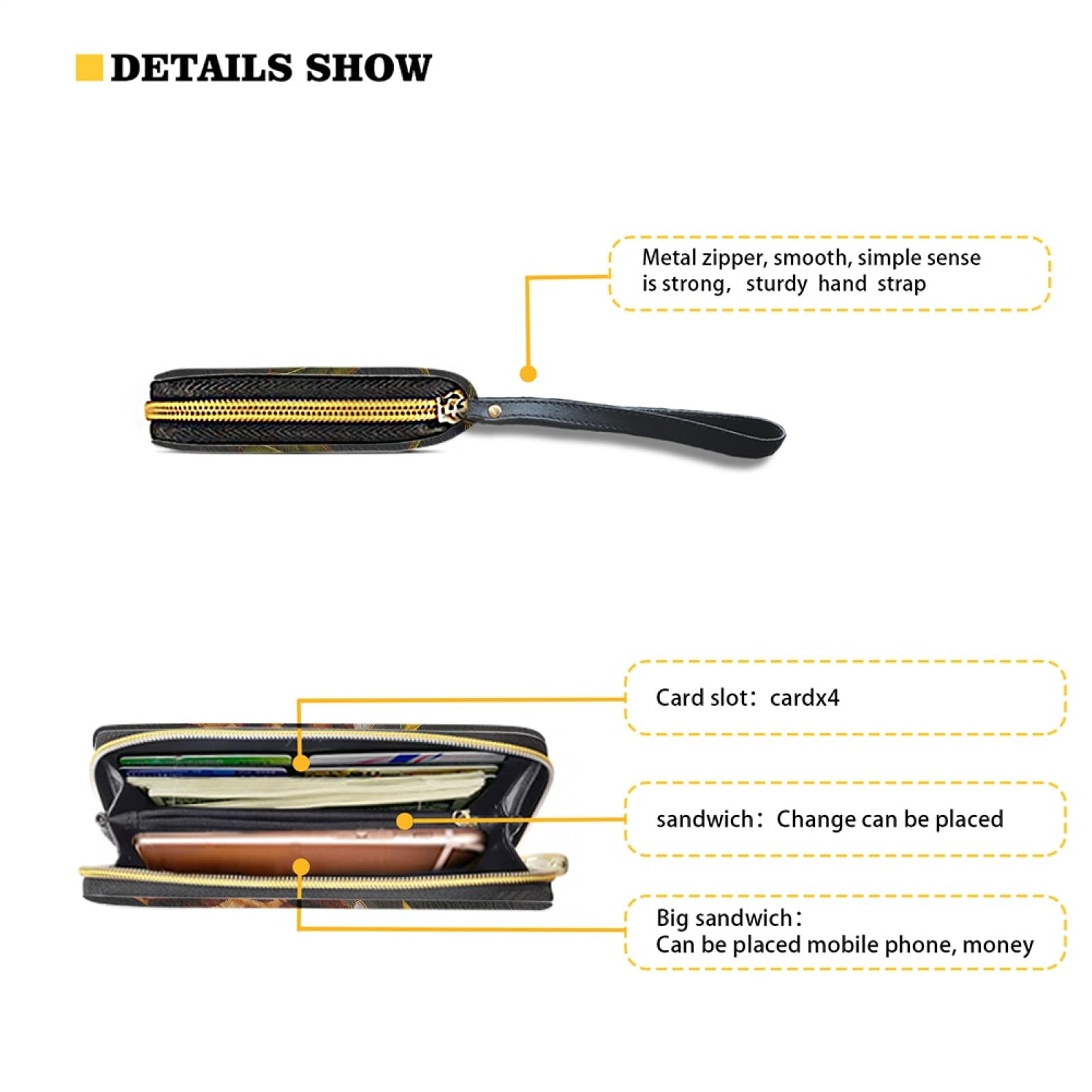 xixirimido Yellow Sunflower Giraffe Pattern Women's Wallet Handbags with Wristlet Pu Leather Bifold Cell Phone Coin Purse for Travel Work