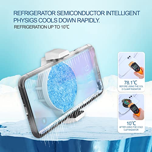 Phone Cooler,Ultra Quiet Cell Phone Radiator with Full Color LED Lights, USB Charging Cable and a High Speed Fan for 2.56in-3.34in (Width) Mobile Phones(White)