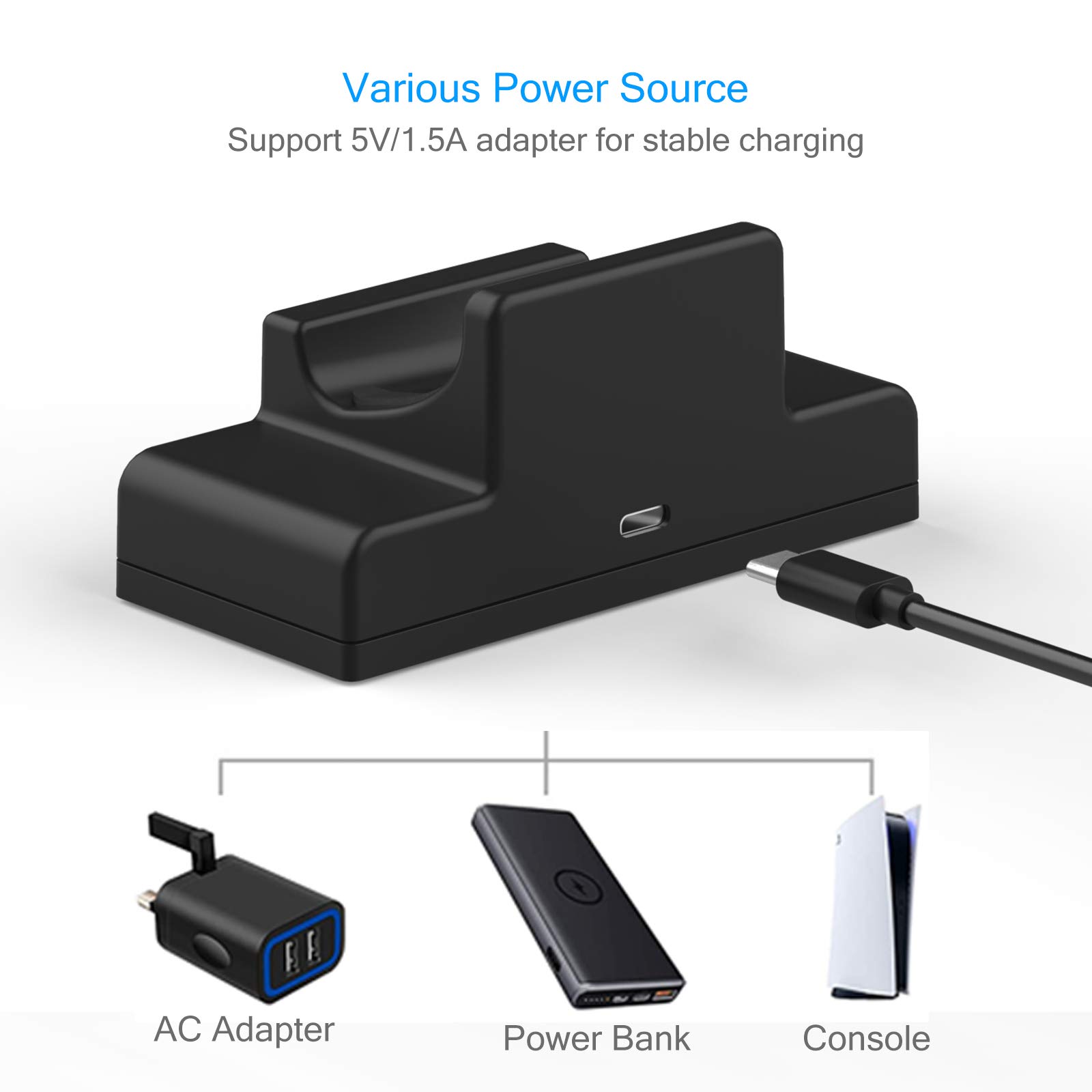 PS5 Controller Charger Station,Daugee Single Fast Charging AC Adapter,PS5 Charging Station Compatible with Dual Playstation 5 Controller(Black)
