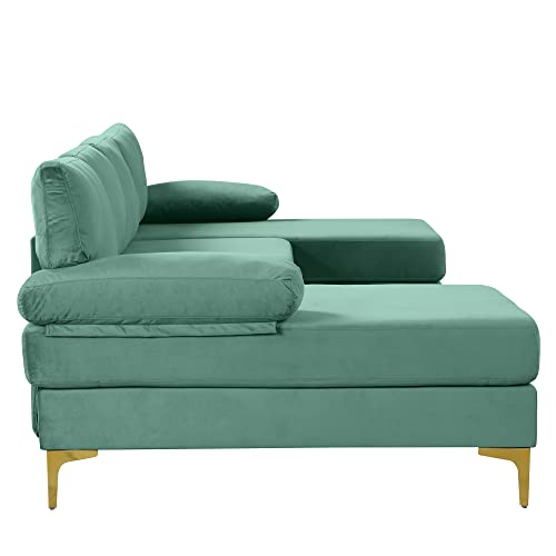 Modern Large Velvet Fabric U-Shape Sectional Sofa, Double Extra Wide Chaise Lounge Couch with Gold Legs