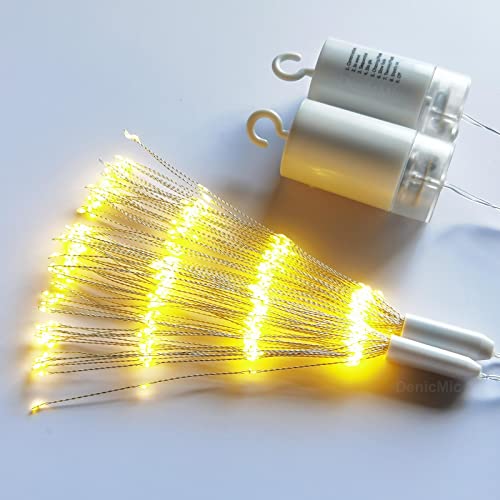 DenicMic Firework Lights 200 LED Copper Wire Starburst Light, 8 Modes Battery Operated Fairy Star Sphere Lights with Remote, Warm White Hanging Ceiling Decorations for Bedroom, Christmas, Party 2 Pack