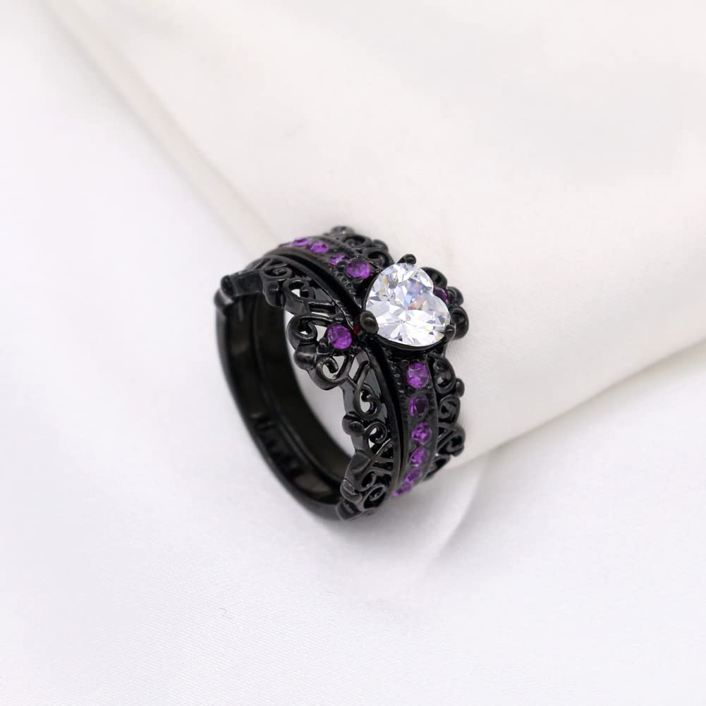 Couple Rings Crown Ring Matching Ring Heart Cz Womens Wedding Ring Sets for Him and Her Crown Ring(Please Buy 2 Rings for 1 Pair)