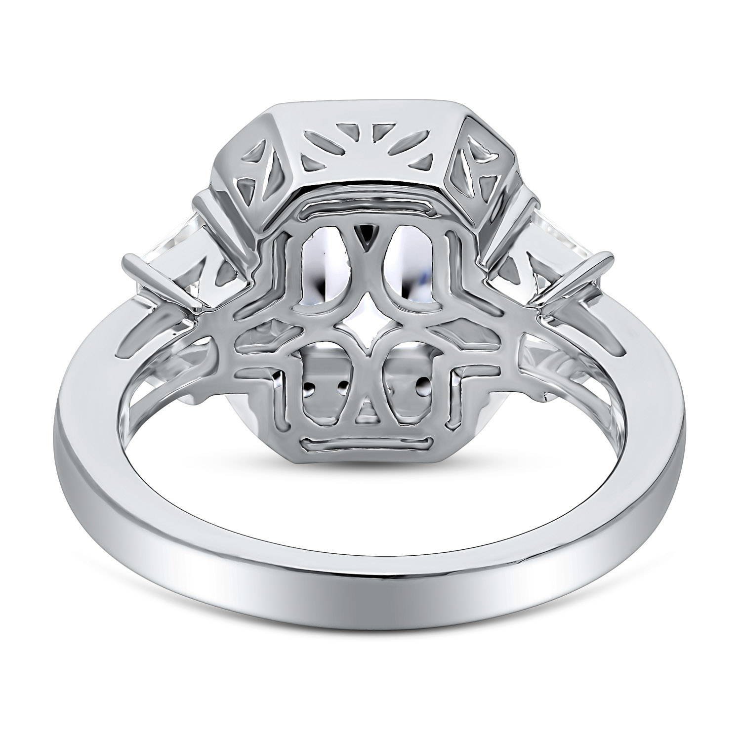 BERRICLE Sterling Silver Halo Wedding Engagement Rings Emerald Cut Cubic Zirconia CZ Statement Ring for Women, Rhodium Plated Size 7