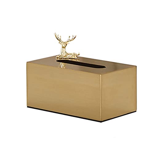 Modern Metal Tissue Box Cover,Copper Bird Decoration Tissue Box,Rectangular Holder for Storage On Bathroom Vanity, Countertop, Bedroom Dresser, Night Stand, Desk, Table (Color : Golden Deer)