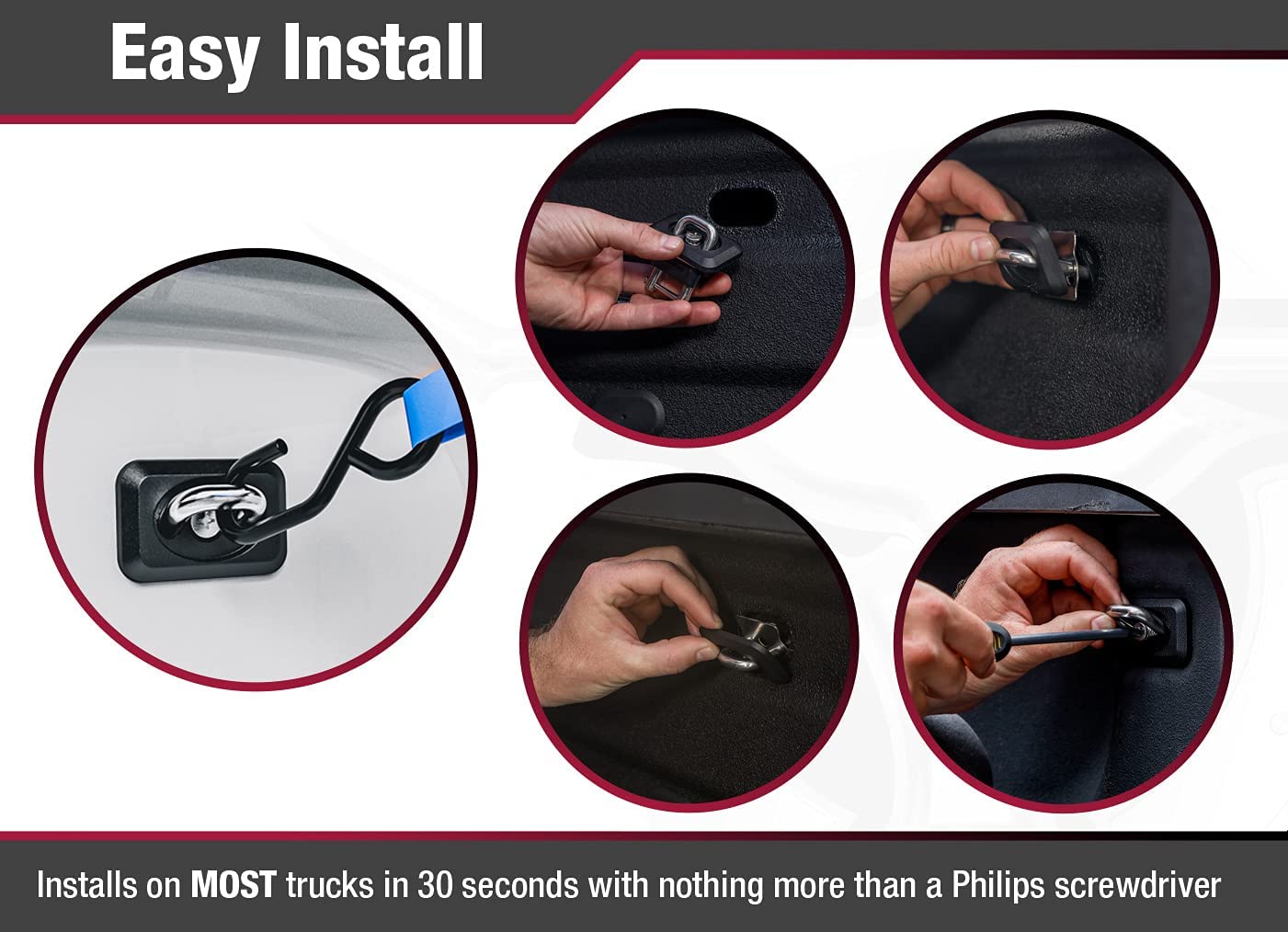 Bull Ring Inner Bed Retractable Truck Bed Tie Down Anchors for 2007+ Chevy Silverado & GMC Sierra, 2015+ Chevy Colorado & GMC Canyon (3 Pairs)