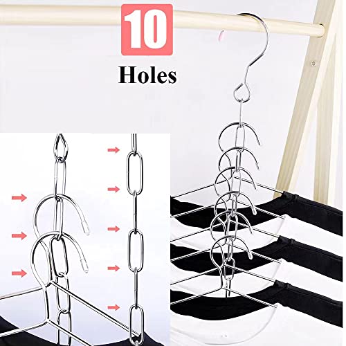 Hangers Space Saving Chain, Closet Organizer and Storage, Magic Hanger Stainless Steel Metal with 10 Holes for Hanging Clothes, College Dorm Room Essentials,Cascading Hangers Gain 90% More Space