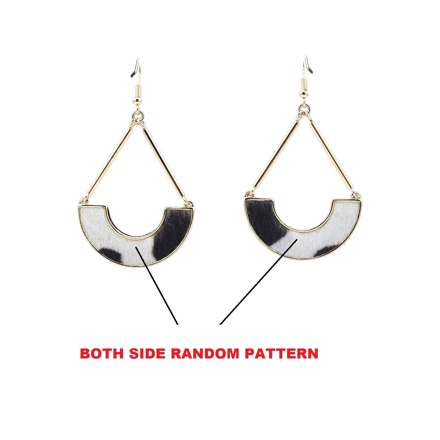 Cow Print Drop Dangle Earrings For Women Bohemian Leather Hoop Earrings Semicircle White Black Western Earring (White Black)