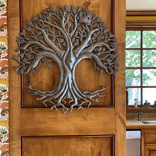Tree of Life, Garden Metal Plaque, Indoor and Outdoor Wall Décor 23 Inches Round Haitian Art
