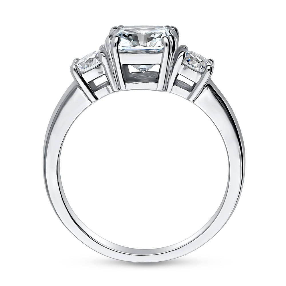 BERRICLE Sterling Silver 3-Stone Wedding Engagement Rings Cushion Cut Cubic Zirconia CZ Promise Ring for Women, Rhodium Plated Size 9
