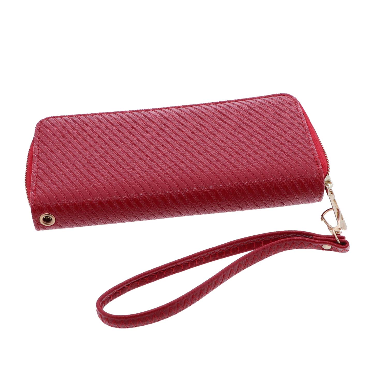 Textured Leather Zipper Wristlet Wallet -Red