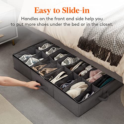 Lifewit 2 Packs Under Bed Shoe Storage Organizer, Total Fit 32 Pairs of Shoes, Foldable Shoe Rack Organizer Container with Reinforced Handle and Clear Cover for Women's and Men's Shoes