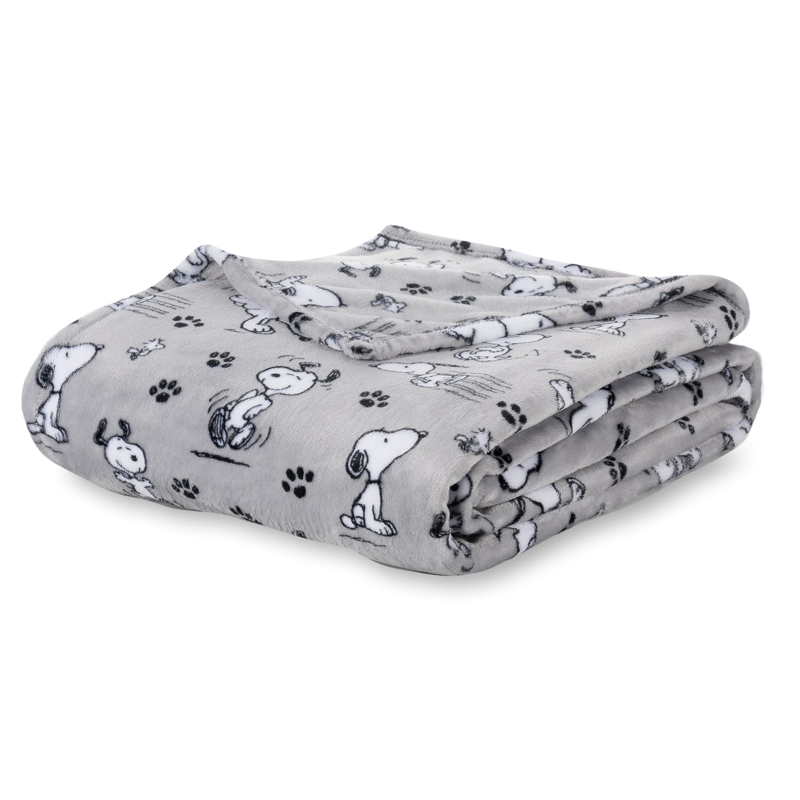Berkshire Blanket PeanutsĀ® VelvetLoftĀ® Cute Character Snoopy Plush Blanket,Peanuts Poses and Paws Grey,Full/Queen 90 in x 90 in (Official PeanutsĀ® Product)