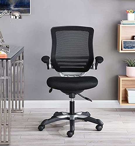 Modway Edge Mesh Back and Mesh Seat Office Chair In Black With Flip-Up Arms in Black