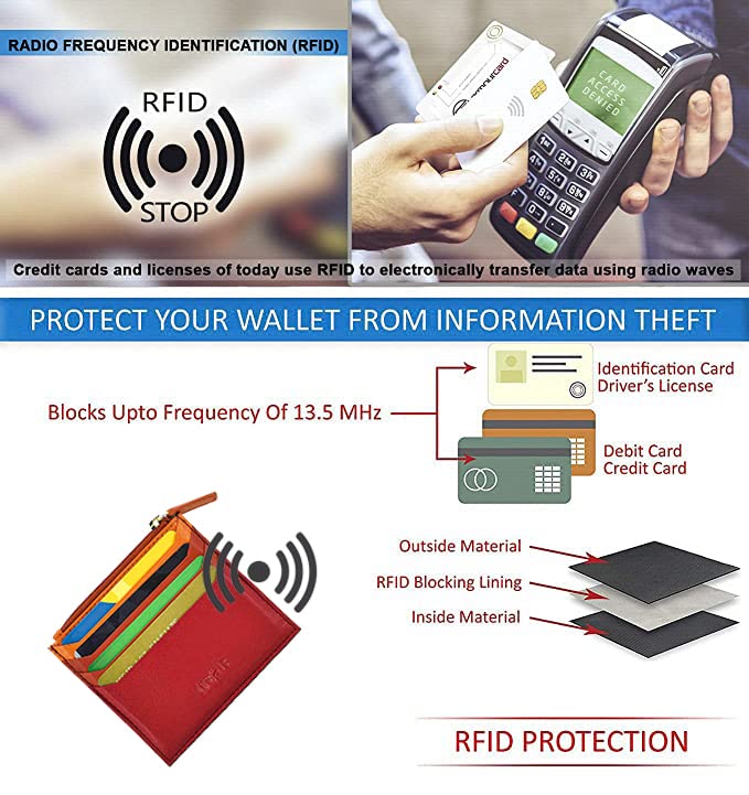 skyle Women secure Card Holder Wallet| Zipper Coin Pocket |Minimalist Mini Purse| RFID protection| 8 Credit Card Slots| Genuine Leather