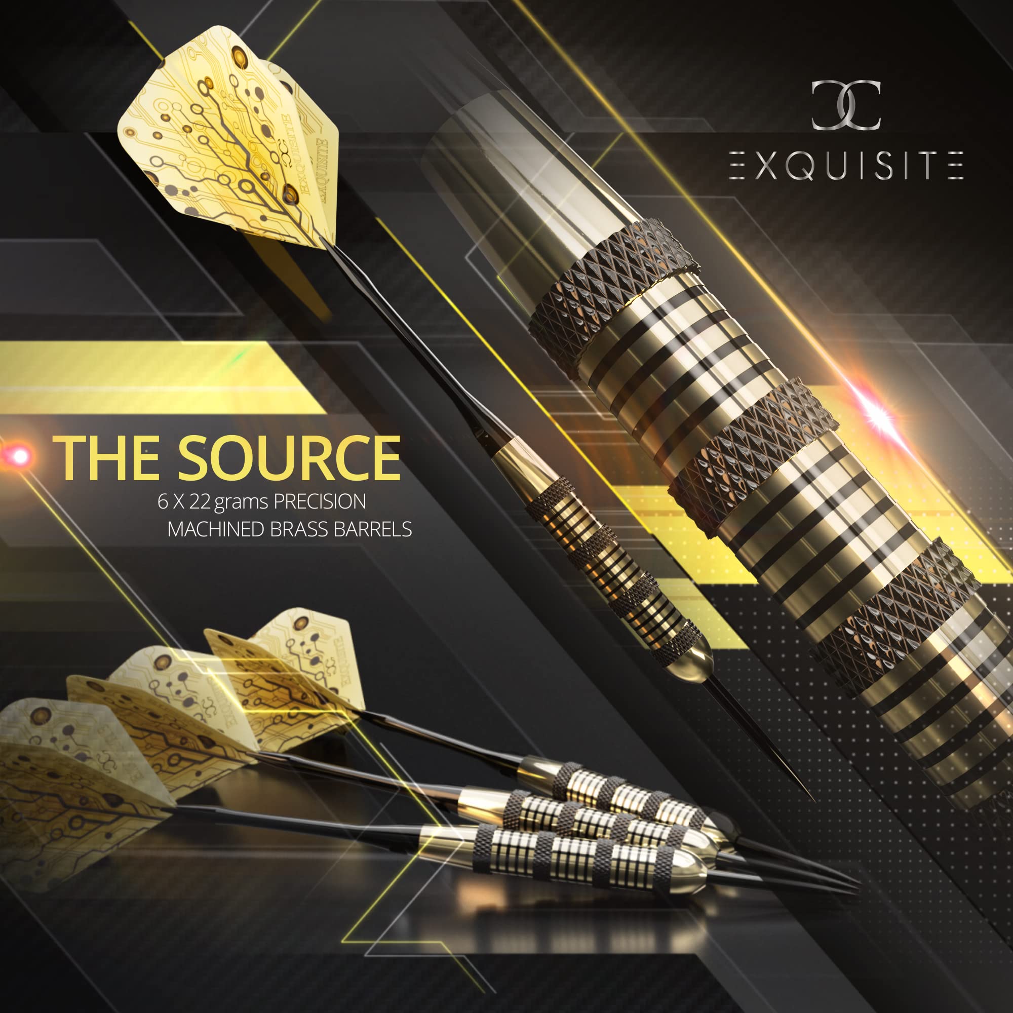 CC-Exquisite Premium Steel Tip Darts Set - Professional Darts, Brass Barrels, Metal Tip Darts, Extra Flights, (12) Aluminum Shafts 35/48, O-Rings, Dart Tool, Dart Sharpener, Darts Case