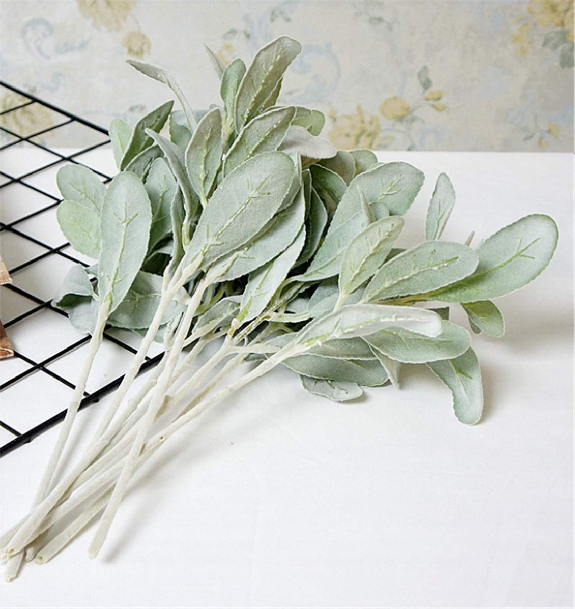 Skyseen 5Pcs Artificial Lambs Ear Greenery Leaves for Wedding Bridal Bouquet Party Home Garden Decor