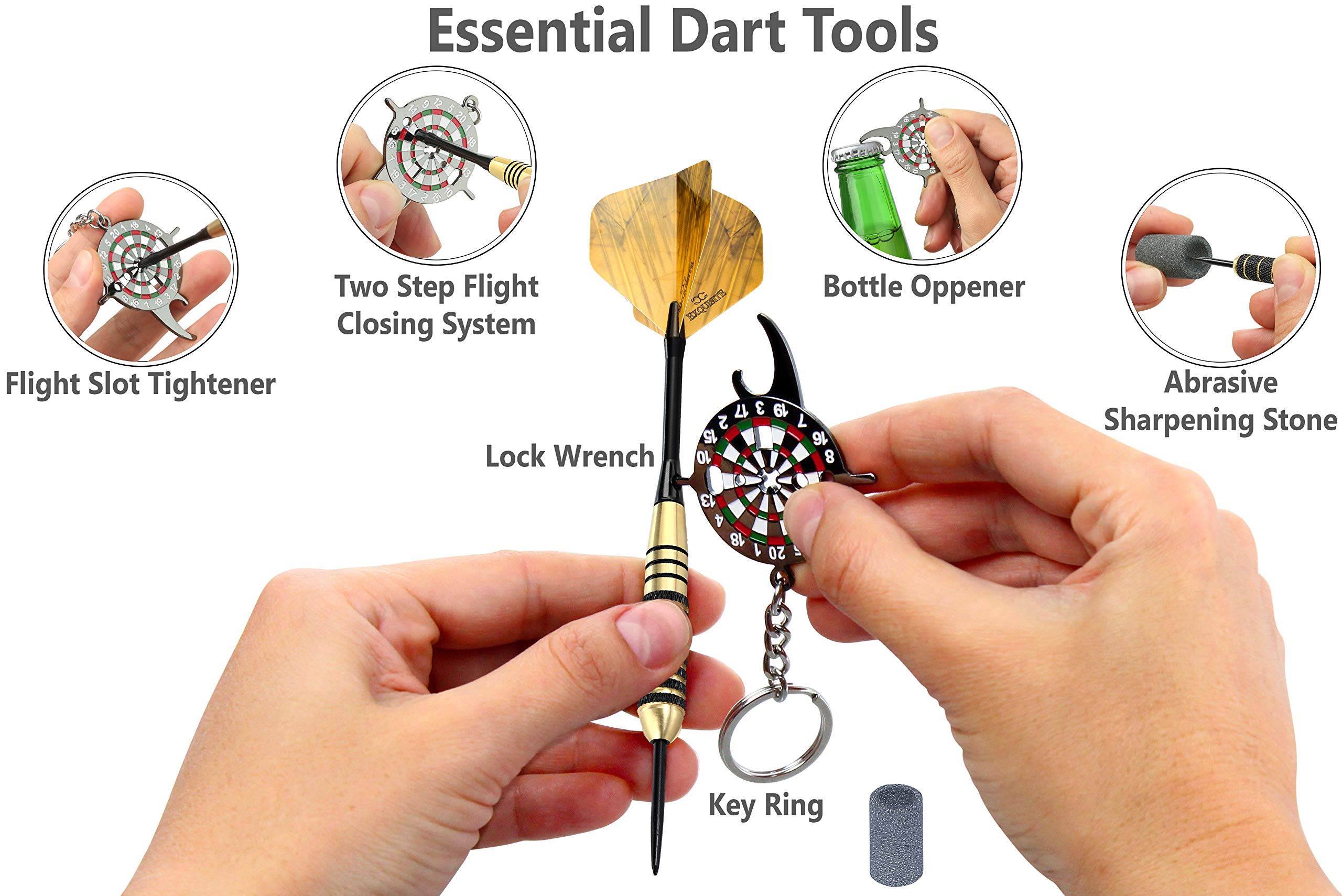 CC-EXQUISITE Premium Steel Tip Darts Set - Professional Darts, Brass Barrels, Metal Tip Darts, Extra Flights, (12) Aluminum Shafts 35/48, O-Rings, Dart Tool, Dart Sharpener, Darts Case