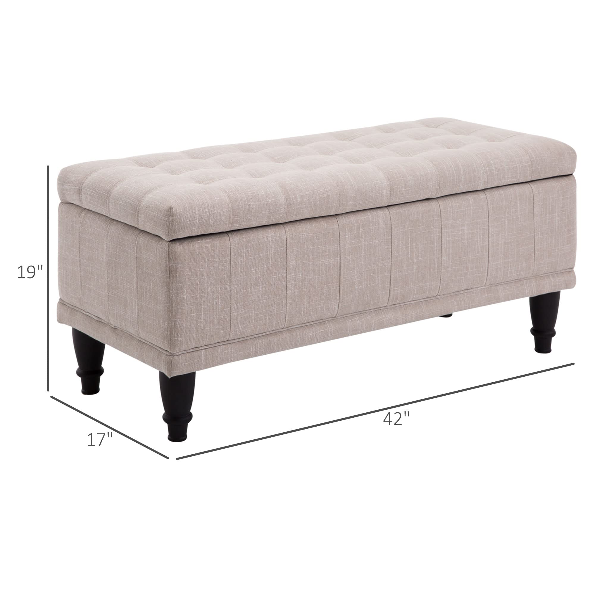 HOMCOM Storage Ottoman, Linen Fabric Button Tufted Storage Bench with Soft Close Lid for Living Room, Entryway or Bedroom, Beige