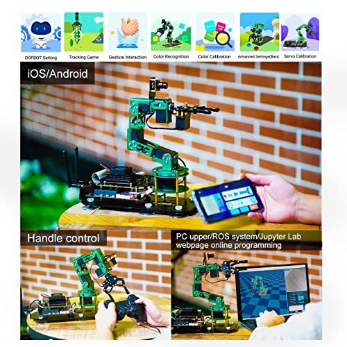 Yahboom Robot Arm Kit 6DOF for Raspberry Pi 5 AI Programmable Electronic DIY Robot Hand Building with Camera for Adults ROS Open Source (RPI-DOFBOT-Pi 5-8GB)
