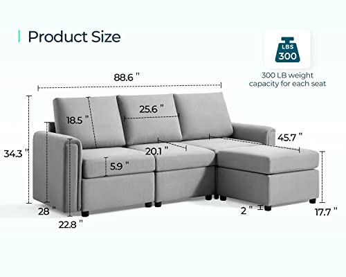LINSY HOME Modular Sectional Sofa, Convertible L Shaped Sofa Couch with Storage, Modular Sectionals with Ottomans, Small Sofa Couch with Chaise for Small Space, Living Room, Gray