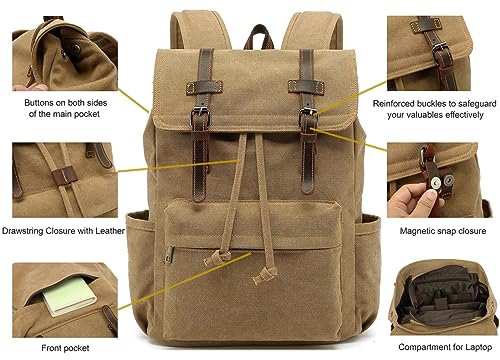HuaChen Vintage Canvas Backpack, Mens Travel Rucksack for Laptop Hiking Bag (M83_Green)