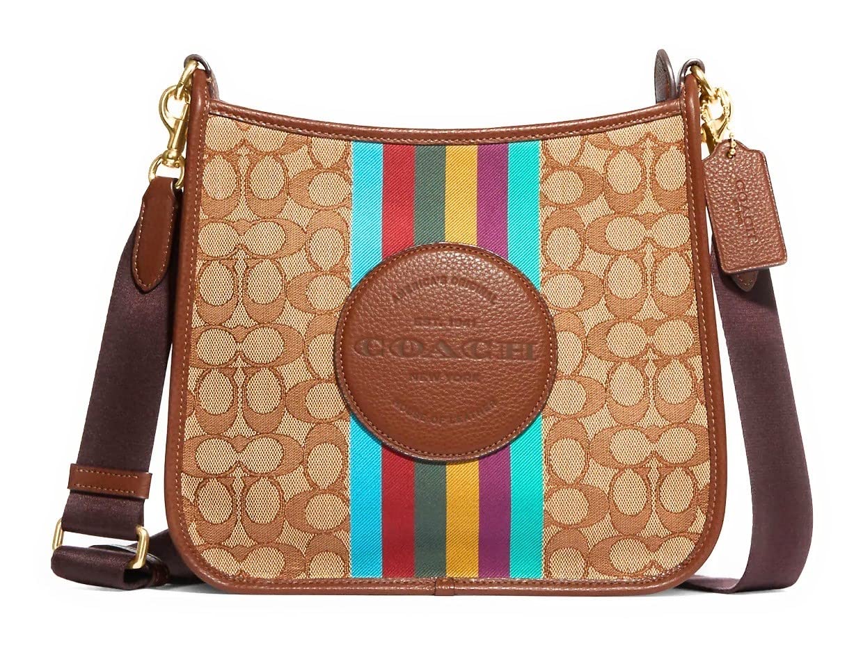 COACH Women's Dempsey File Crossbody Shoulder Bag (Signature Jacquard - Stripe - Patch - Khaki - Redwood Multi)