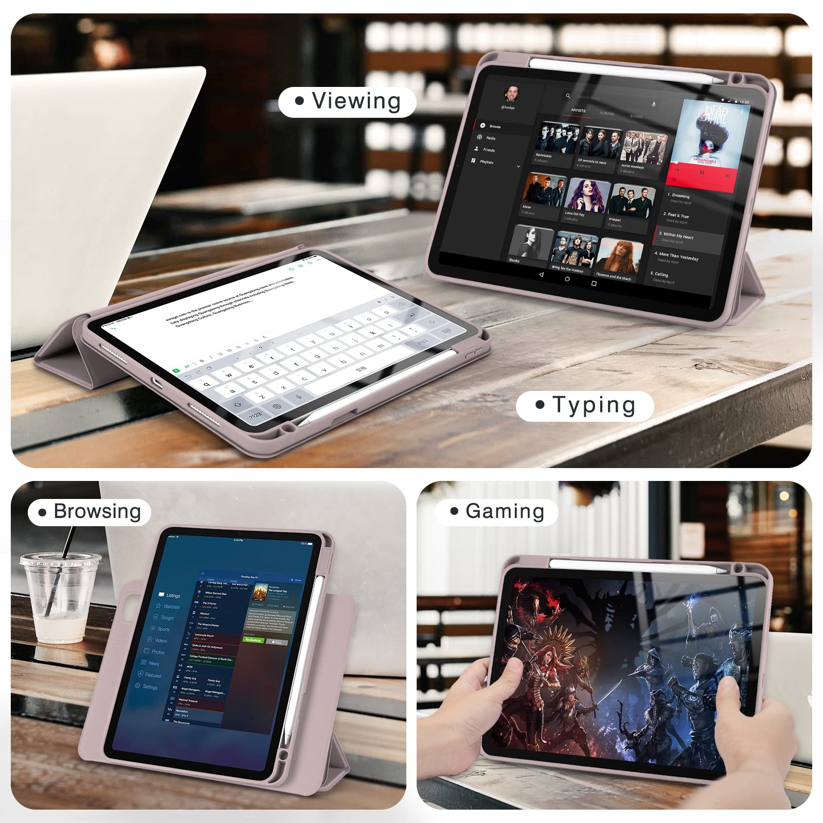 iPad Pro 11 Inch Case 2022/2021/2020(4th/3th/2rd Gen) with Pencil Holder Detachable Transparent Hard Shell Back Cover Smart Trifold Folio Auto Sleep/Wake (Light Purple/Pink)