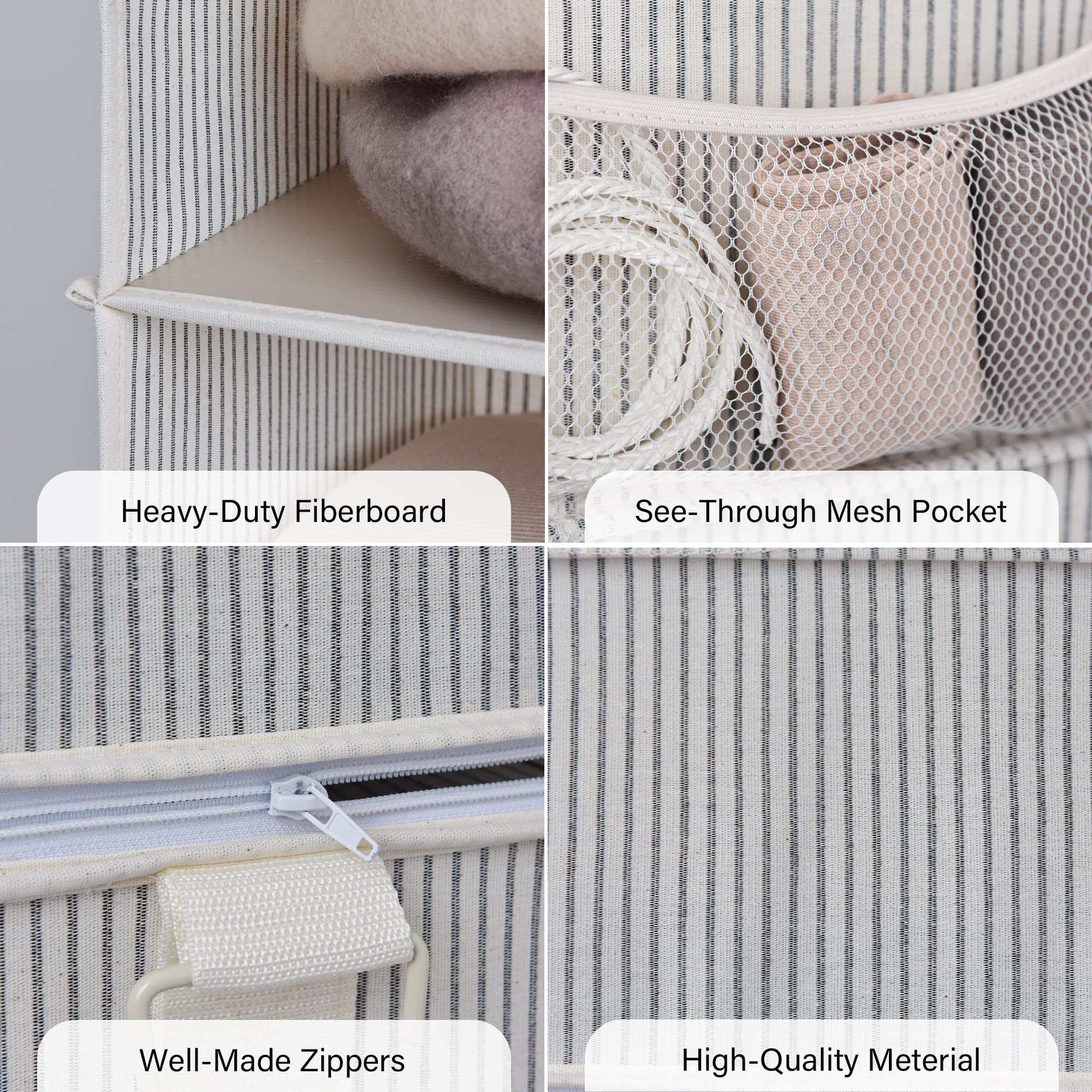 StorageWorks 6-Shelf Hanging Closet Organizers, Two 3-Shelf Separable Closet Hanging Shelves, 12" D x 12" W x 48 ¼"H, Gray and White Stripes