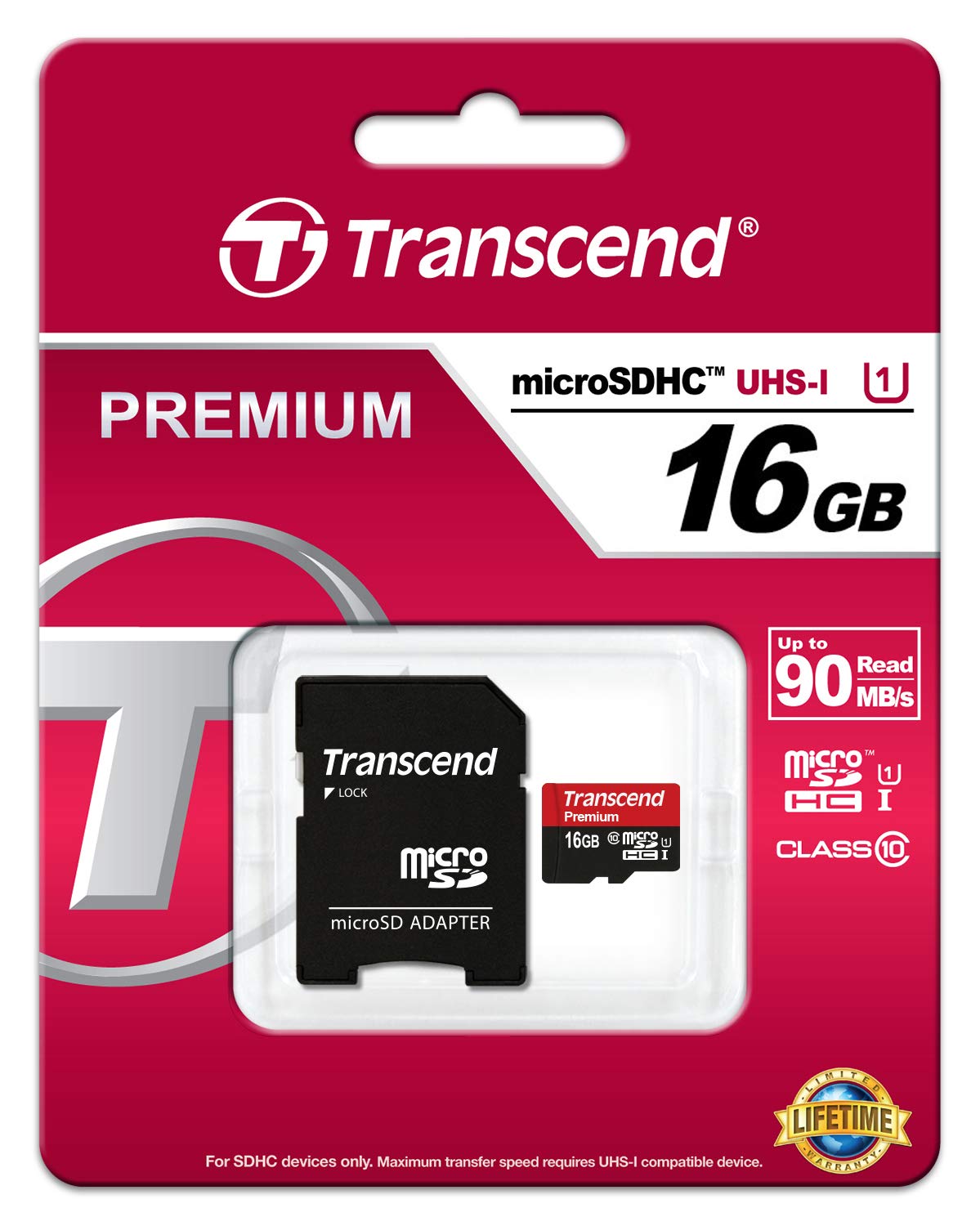 Transcend 16GB MicroSDHC Class10 UHS-1 Memory Card with Adapter 60 MB/s (TS16GUSDU1)