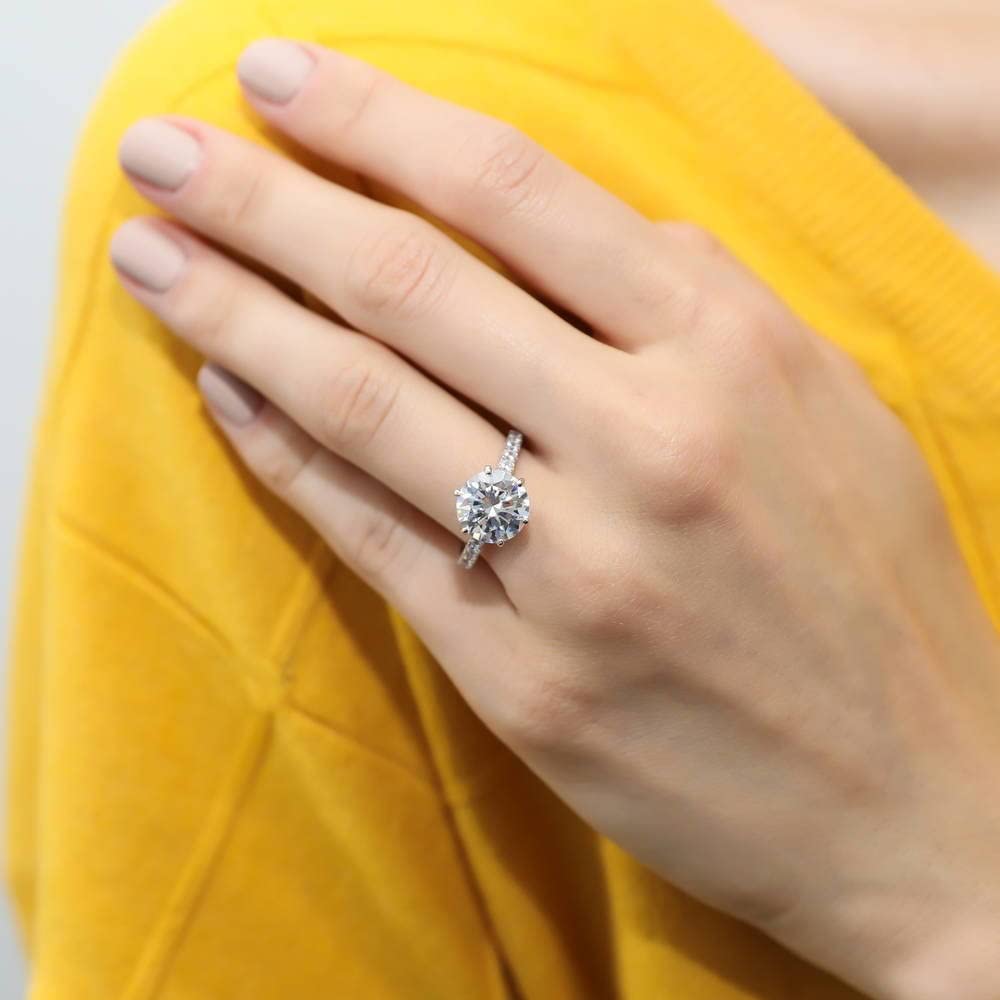 BERRICLE Sterling Silver Solitaire Wedding Engagement Rings 3.8 Carat Round Cubic Zirconia CZ Statement Ring for Women, Rhodium Plated Size 5
