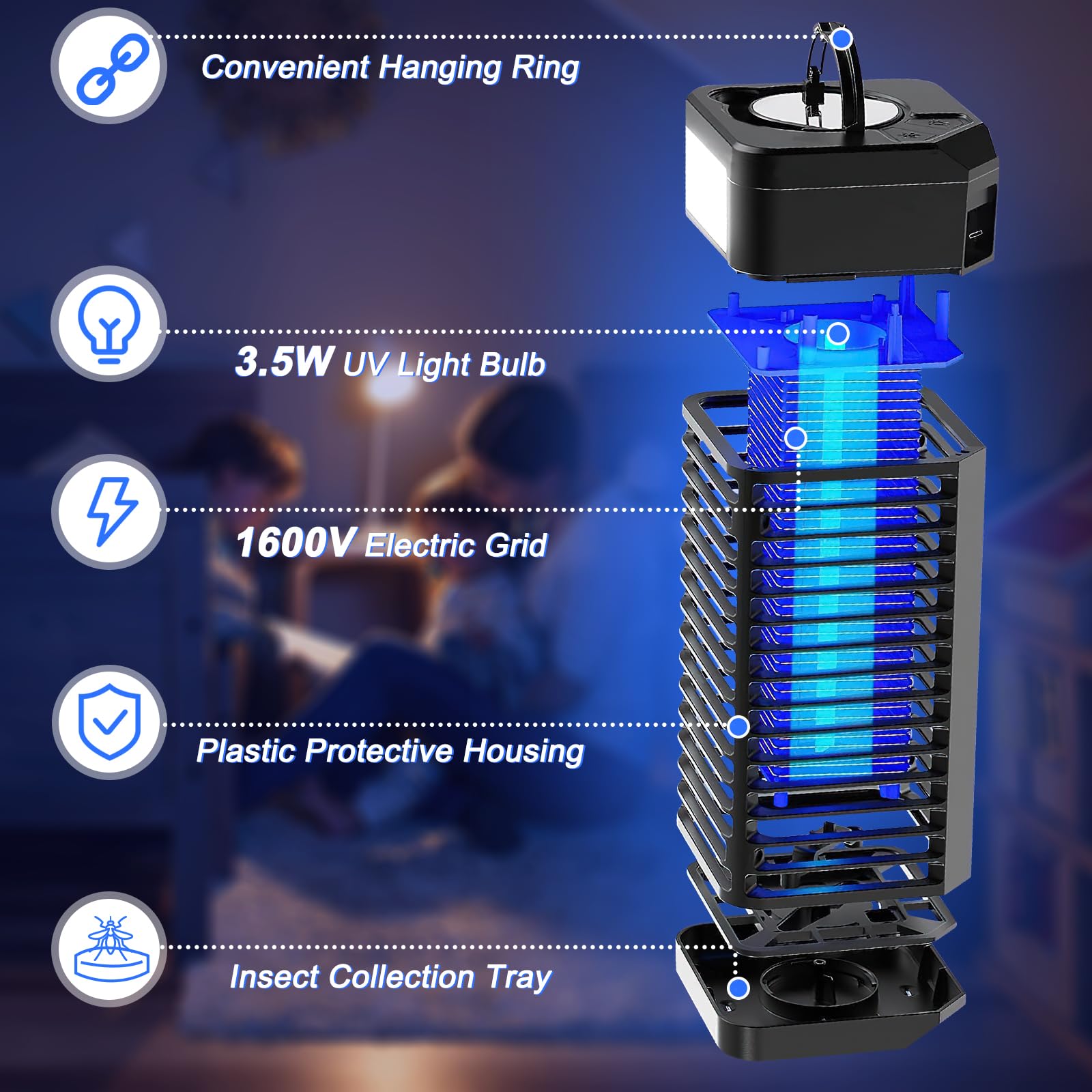Bug Zapper Indoor Electronic, Mosquito Zapper, Bug Fly Mosquito Killer Zapper Trap with LED Light for Indoor Home Outdoor Patio Garden