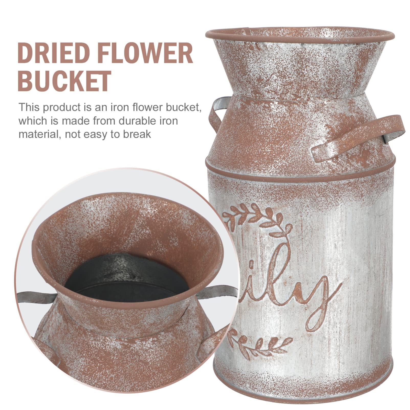 YARDWE Rustic Metal Flower Vase Farmhouse Vase Galvanized Milk Jug Flower Vase Decorative Planter Buckets for Home Garden Decor Brown