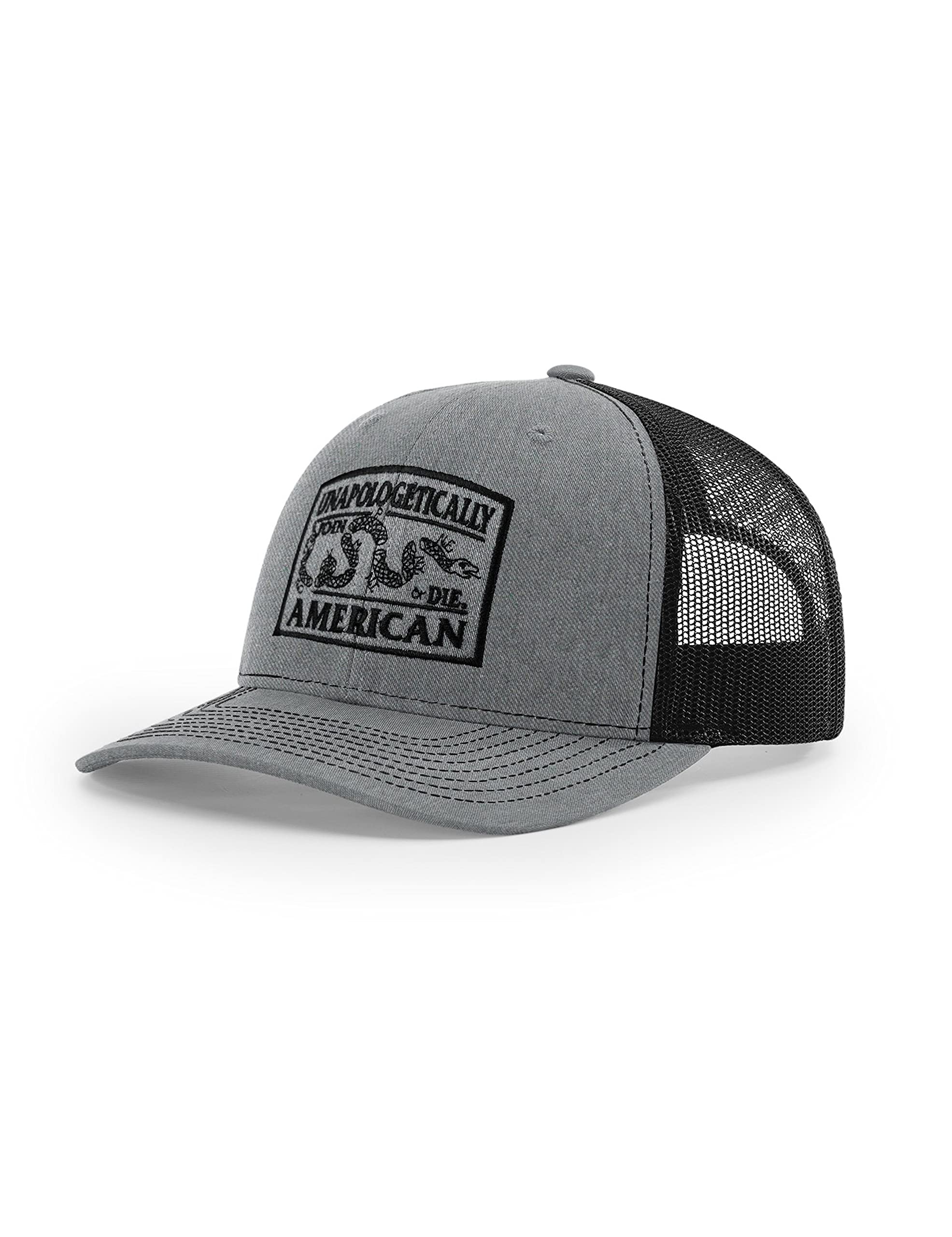 Ben Franklin Snake Patriotic USA Embroidered Richardson 112 Trucker Cap Hat Heather Grey/Black
